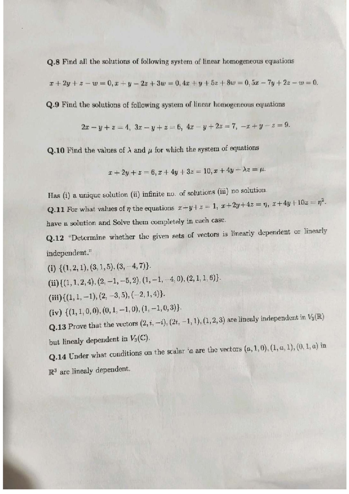 Linear Algebra Solutions: Homogeneous Equations & Vector Dependence ...