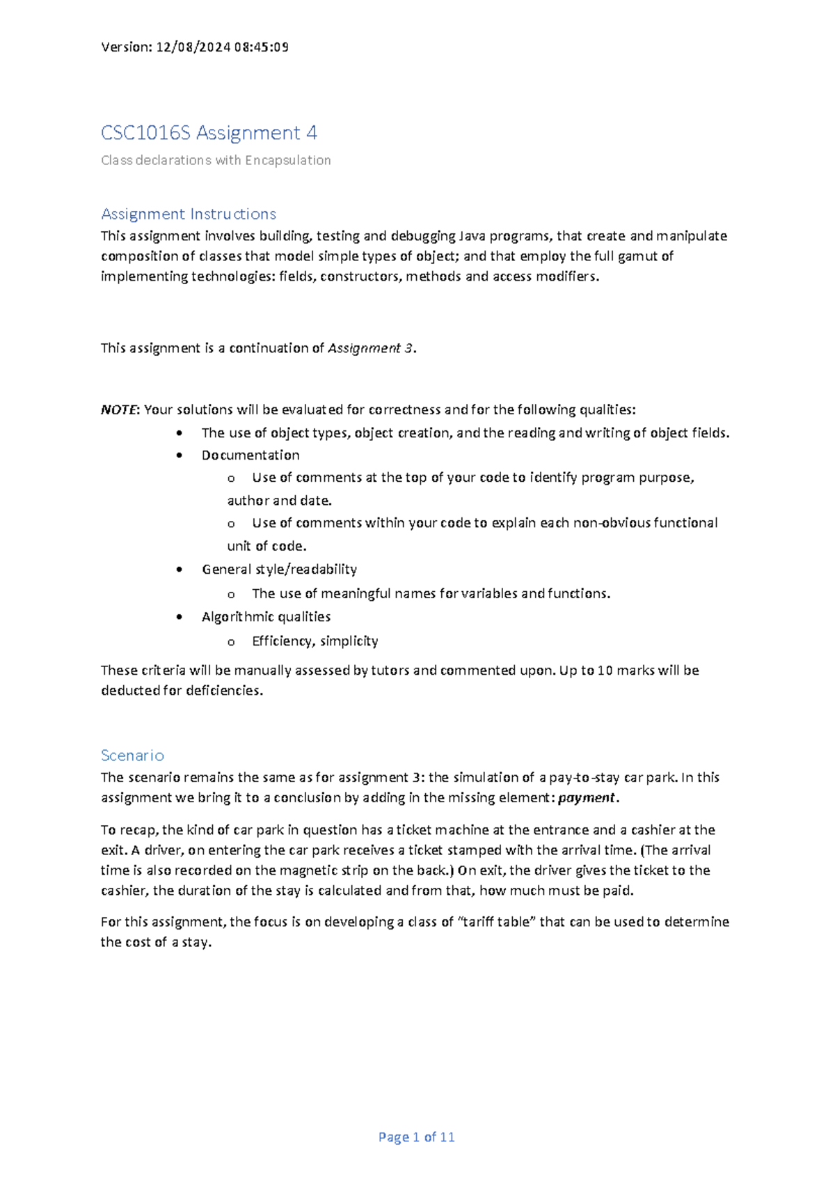 4. Encapsulation - assignment 4 - CSC1016S Assignment 4 Class ...