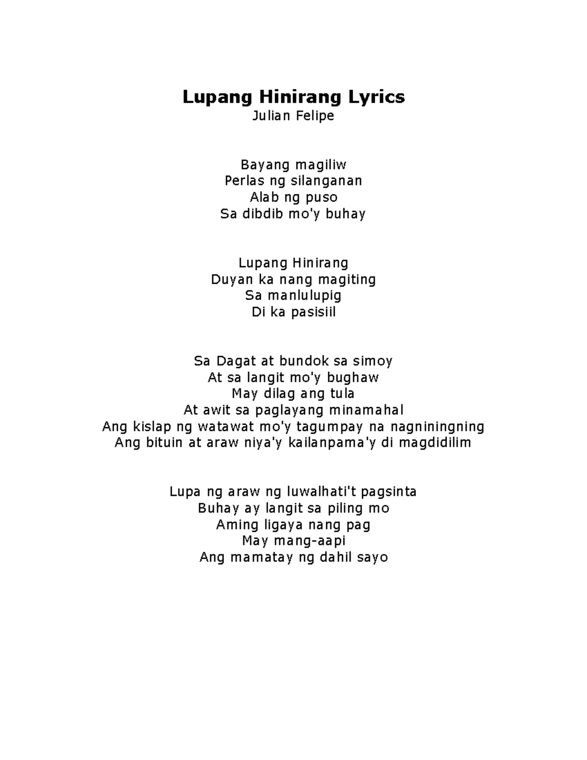 Lupang Hinirang & San Carlos City Hymn Lyrics Compilation PDF - Studocu
