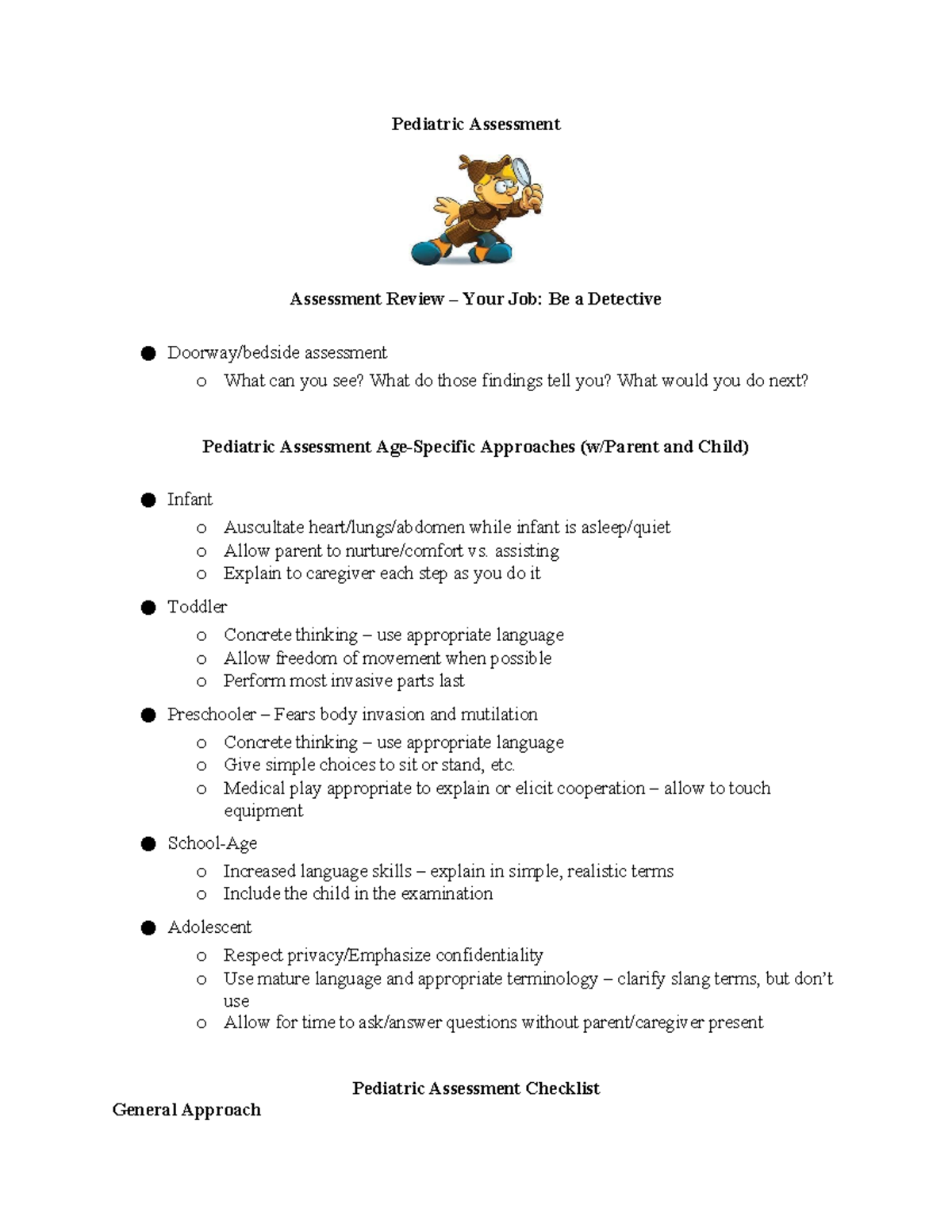 Pediatric Assessment Overview: Key Techniques and Guidelines - Studocu