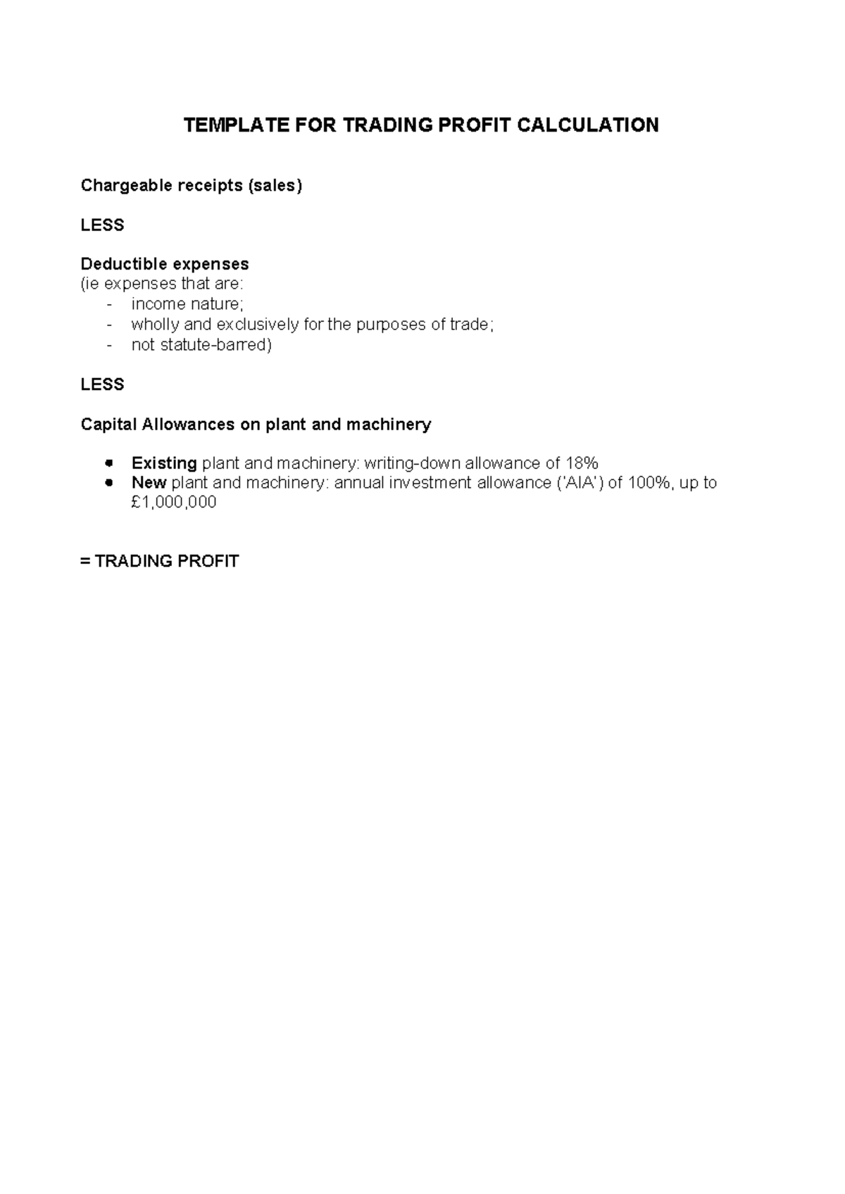 Trading Profit Calculation Template for SQE1 BLP U02 CE01 - Studocu