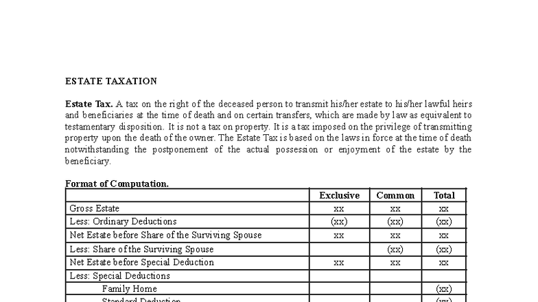 EST 101: Comprehensive Guide to Estate Taxation and Computation - Studocu