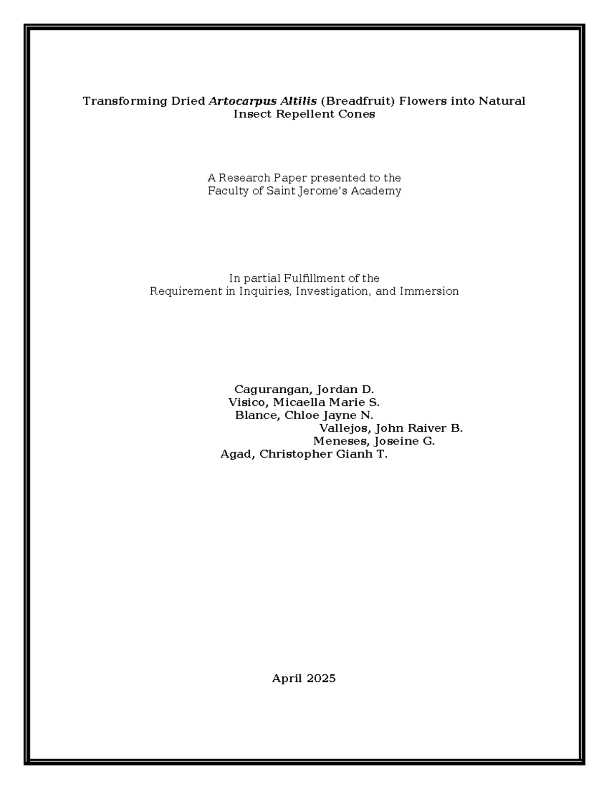 GSP 1 - Capstone: Natural Insect Repellent Cones from Breadfruit ...