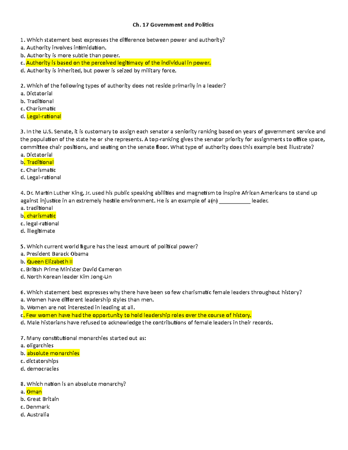 Ch. 17 Government & Politics: Q&A Review Guide - Studocu