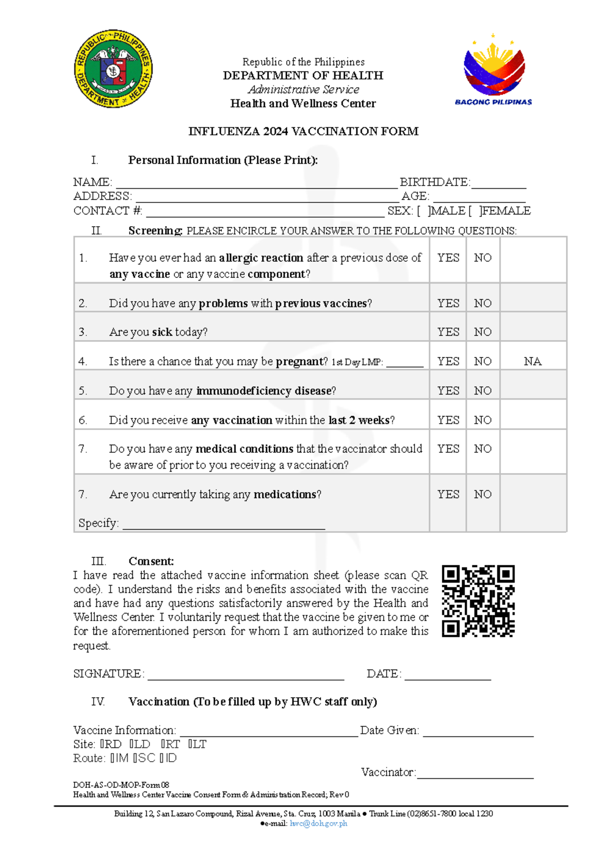 Vaccination-Form-2024 - Republic of the Philippines DEPARTMENT OF ...