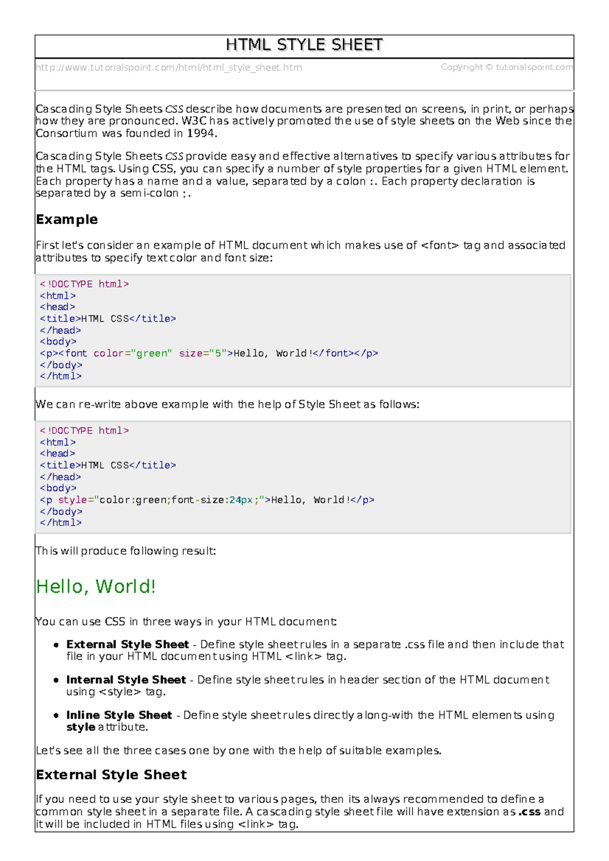 25 html style sheet - Html - tutorialspoint/html/html_style_sheet.htm ...