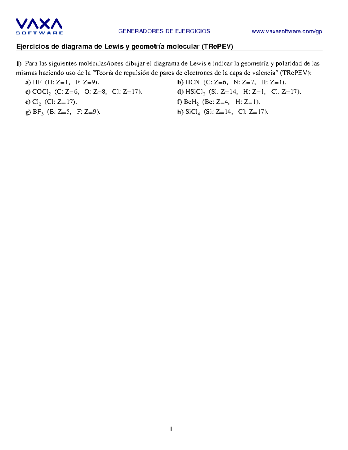 Ejercicios de Diagrama de Lewis y Geometría Molecular (TRePEV) - Studocu