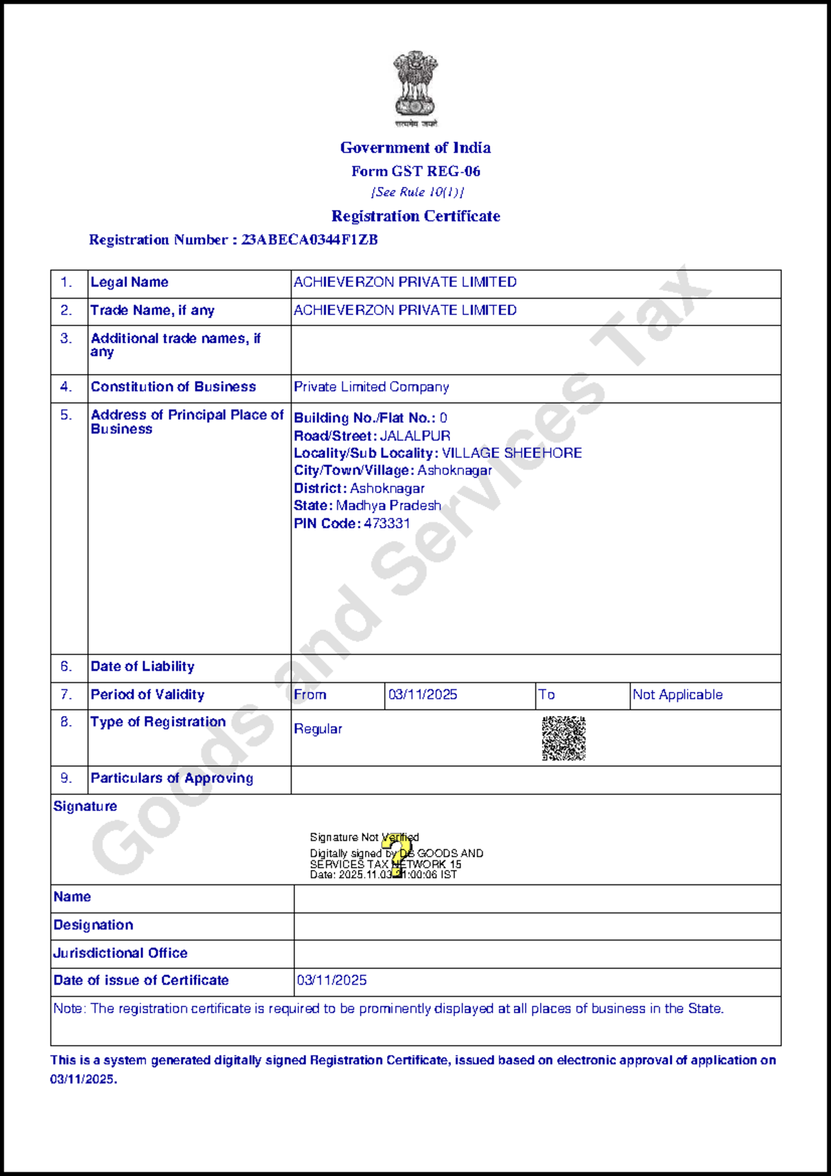 Achieverzon GST Registration Certificate Details - Studocu