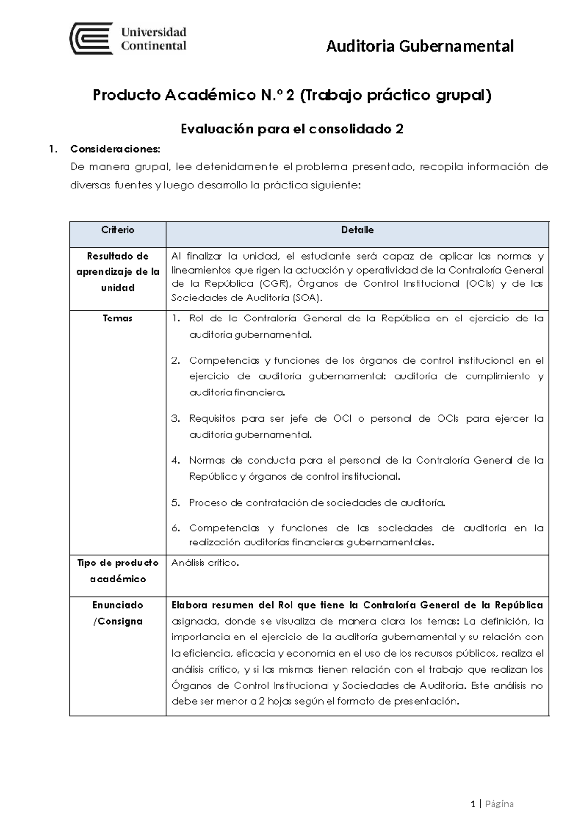 Auditoría Gubernamental: Análisis Crítico del Rol de la CGR - PA2 - Studocu