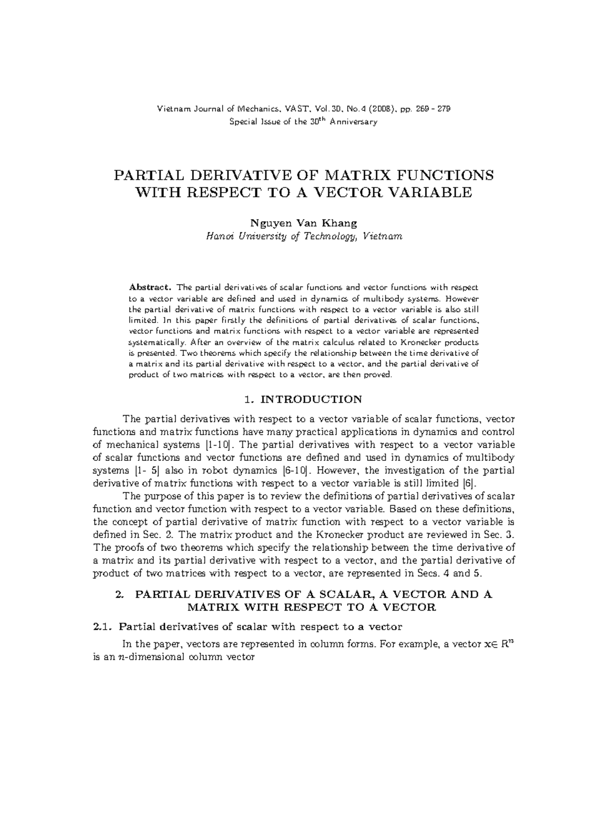 Partial Derivative of Matrix Functions w.r.t. Vector Variable ...