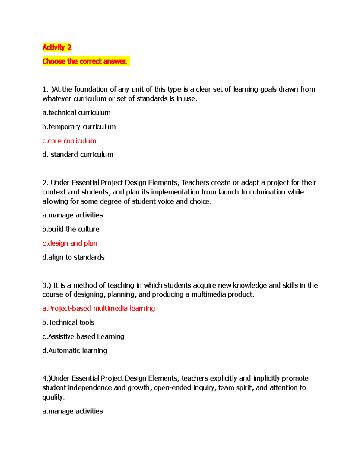 QUIZ 2 TTL - Essential Project Design Elements Answers - Studocu
