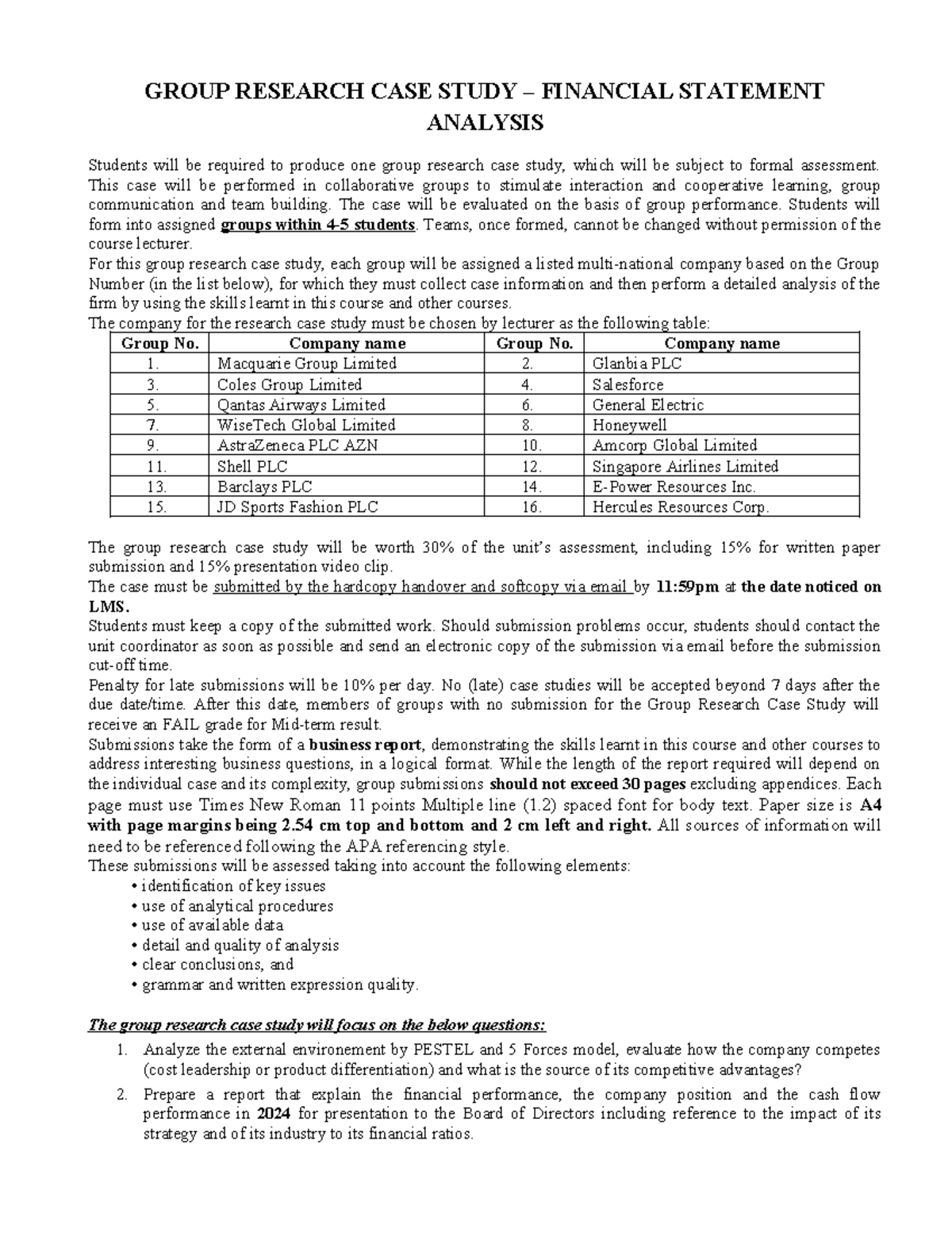 Group Research Case Study: Financial Statement Analysis KN04K49 - Studocu