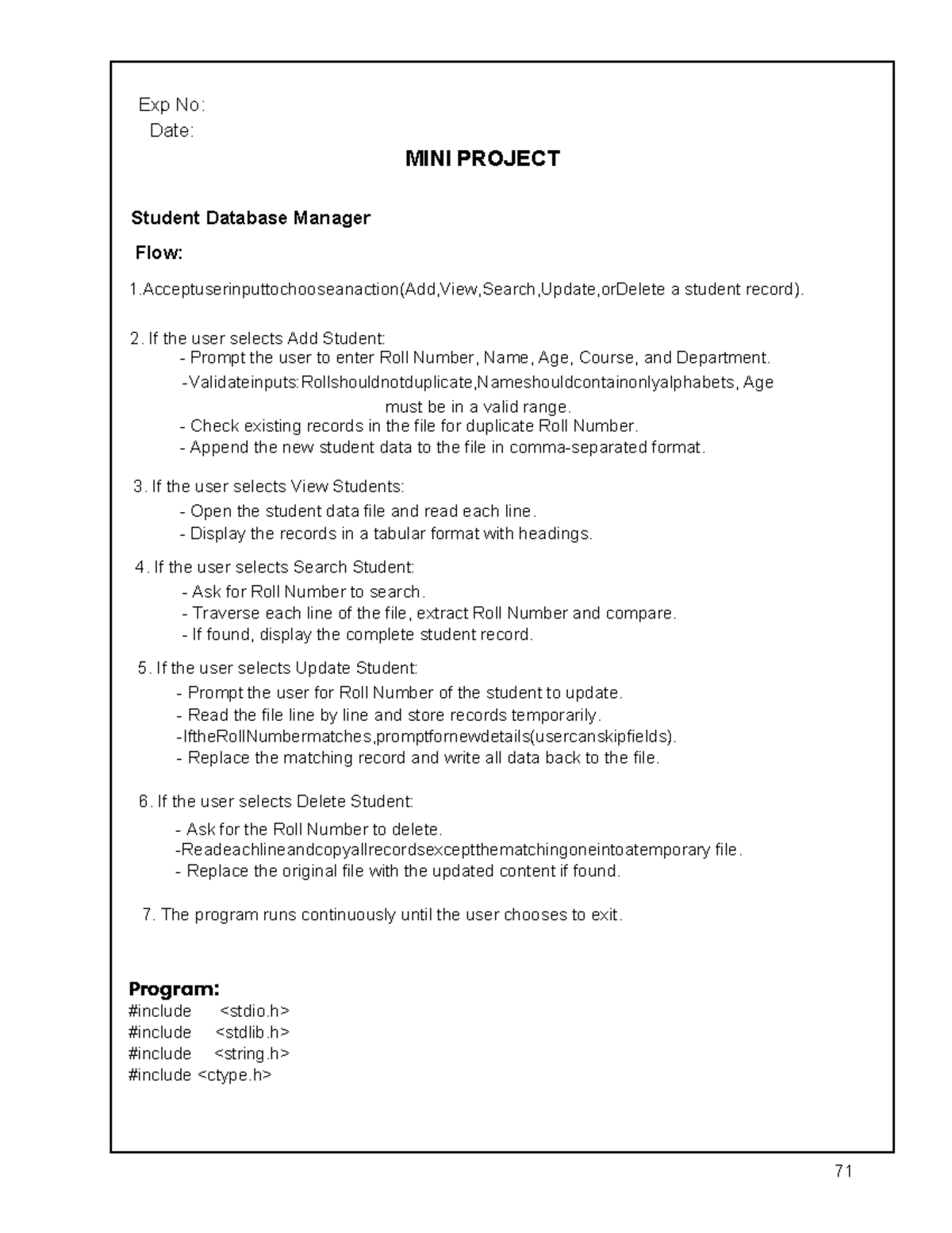 Pspc - Mini Project: Student Database Manager Guide - Studocu