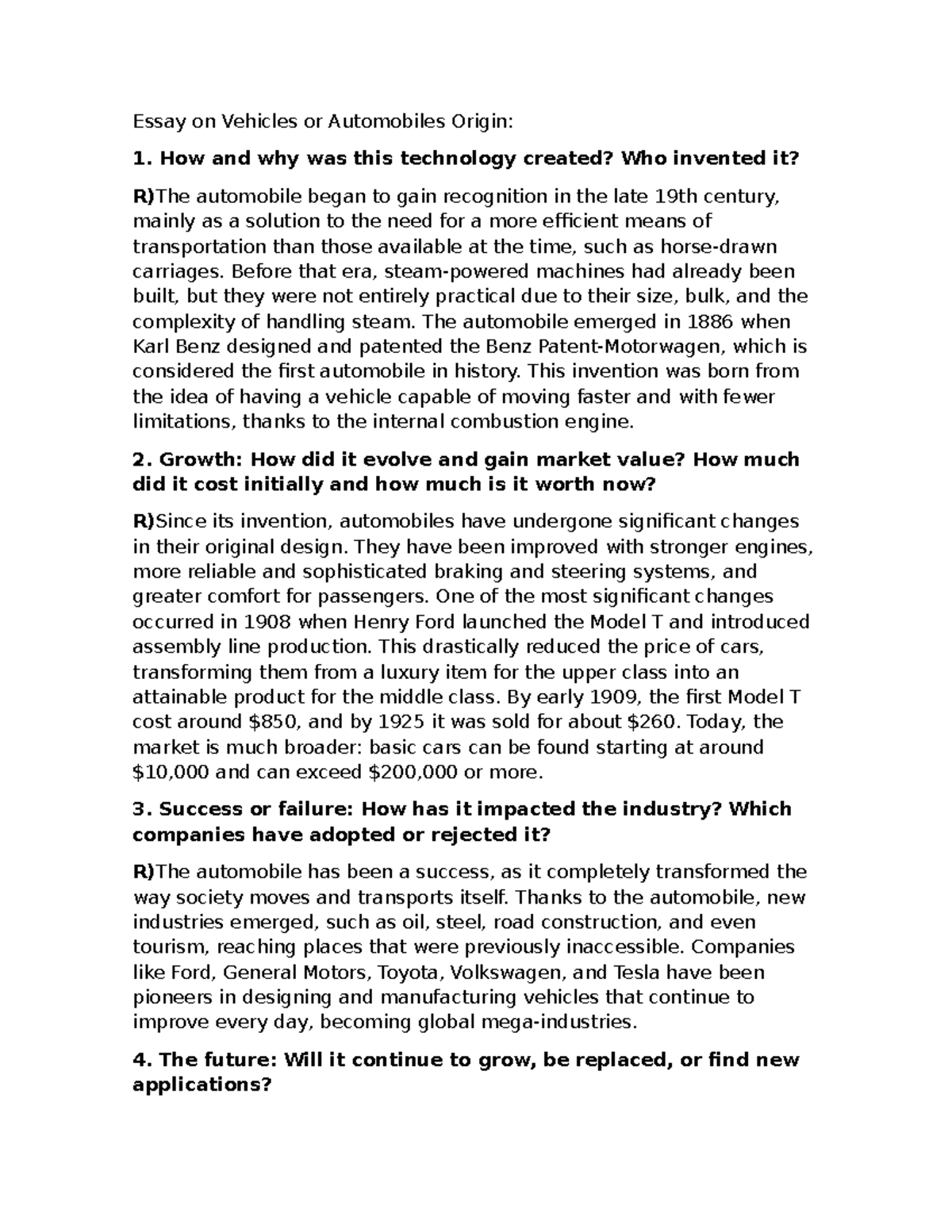 Essay on Vehicles (Automobiles) Origin & Evolution - Studocu