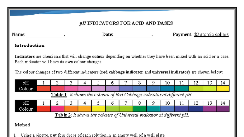 G9 Chemistry: pH Indicators for Acids and Bases Experiment - Studocu