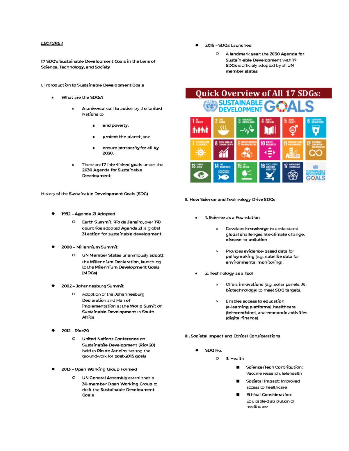 STS 101: Lecture Notes on Sustainable Development Goals and Technology ...