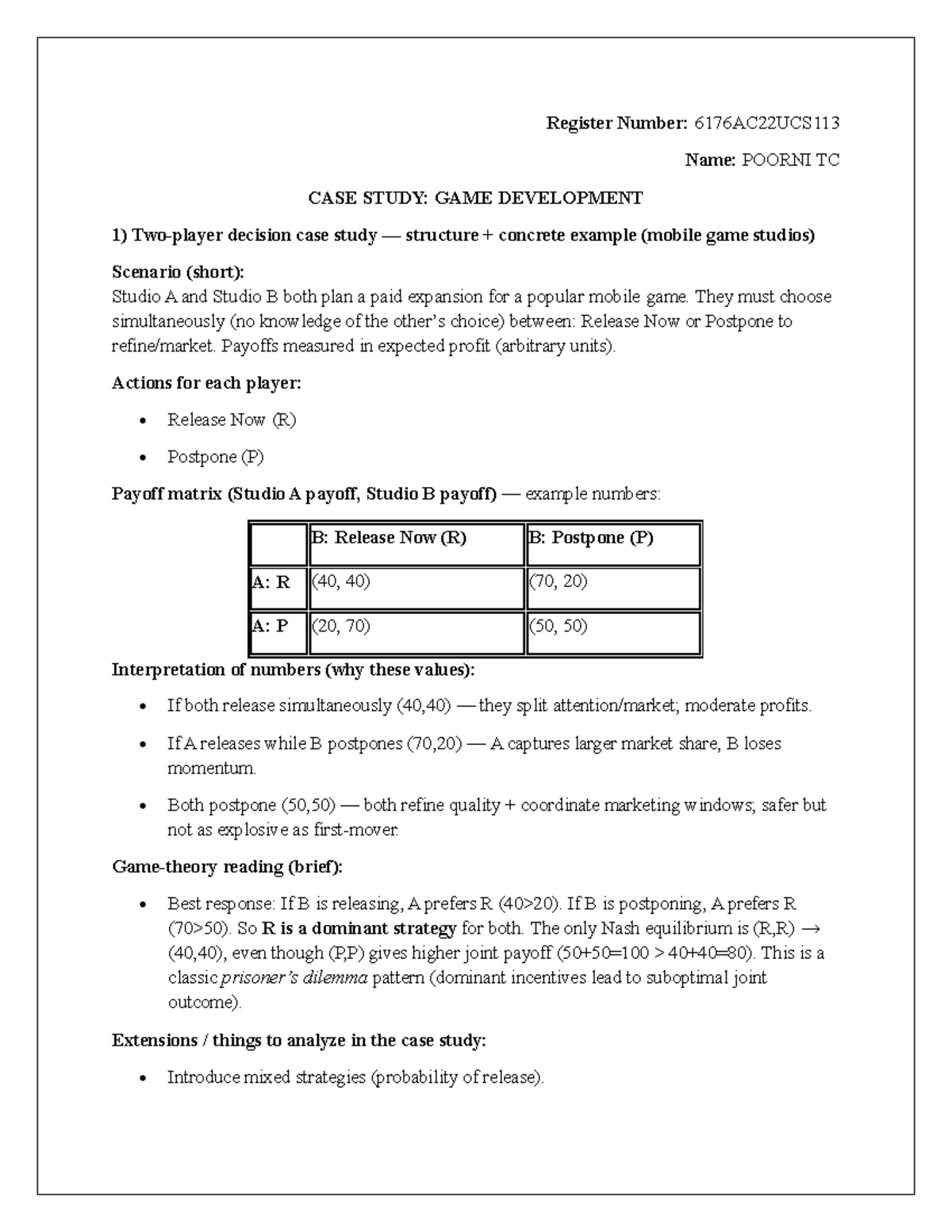 UCS113 Case Study: Game Development Strategies and Analysis - Studocu