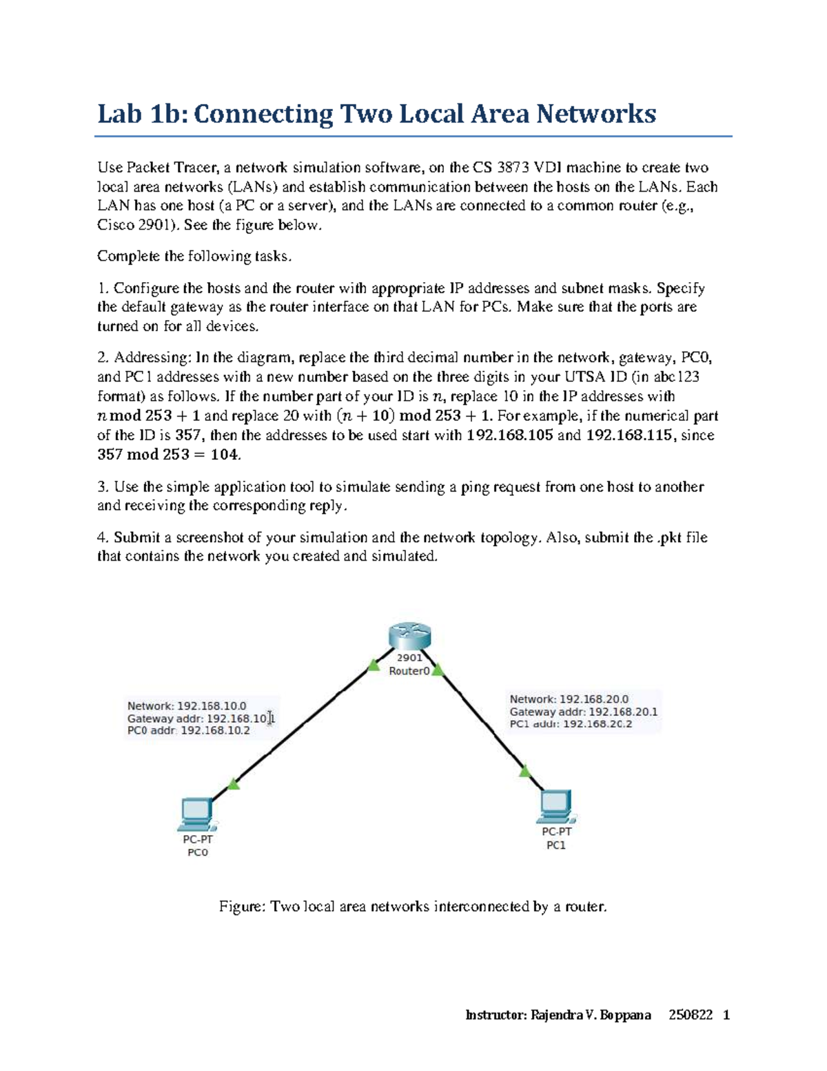 CS 3873 Lab 1b: Connecting Two LANs Using Packet Tracer - Studocu