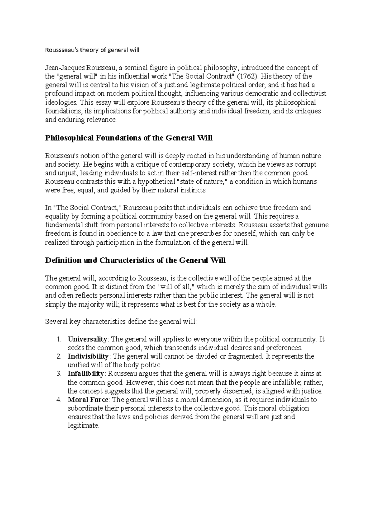 Rousseau's Theory of General Will: A Study of Political Philosophy ...