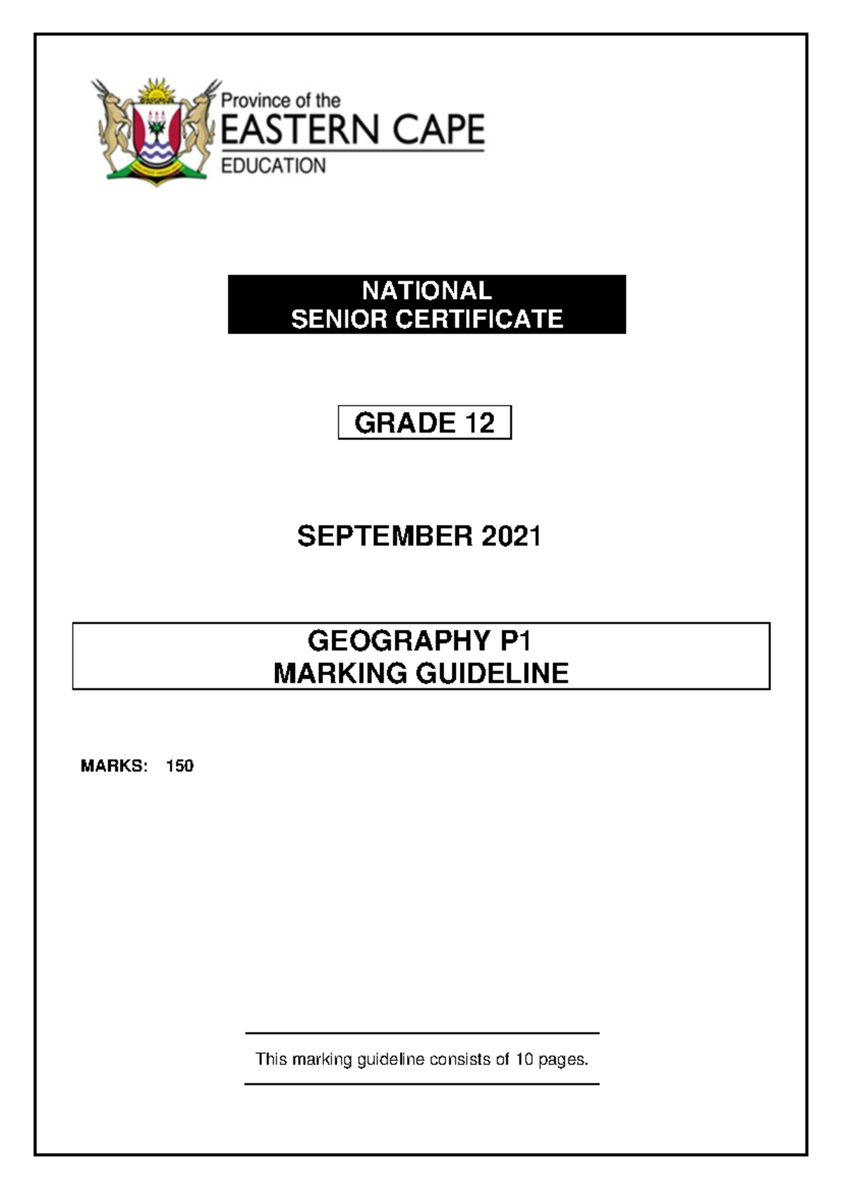 Geography P1 Grade 12 September 2021 Marking Guideline Memo - Studocu