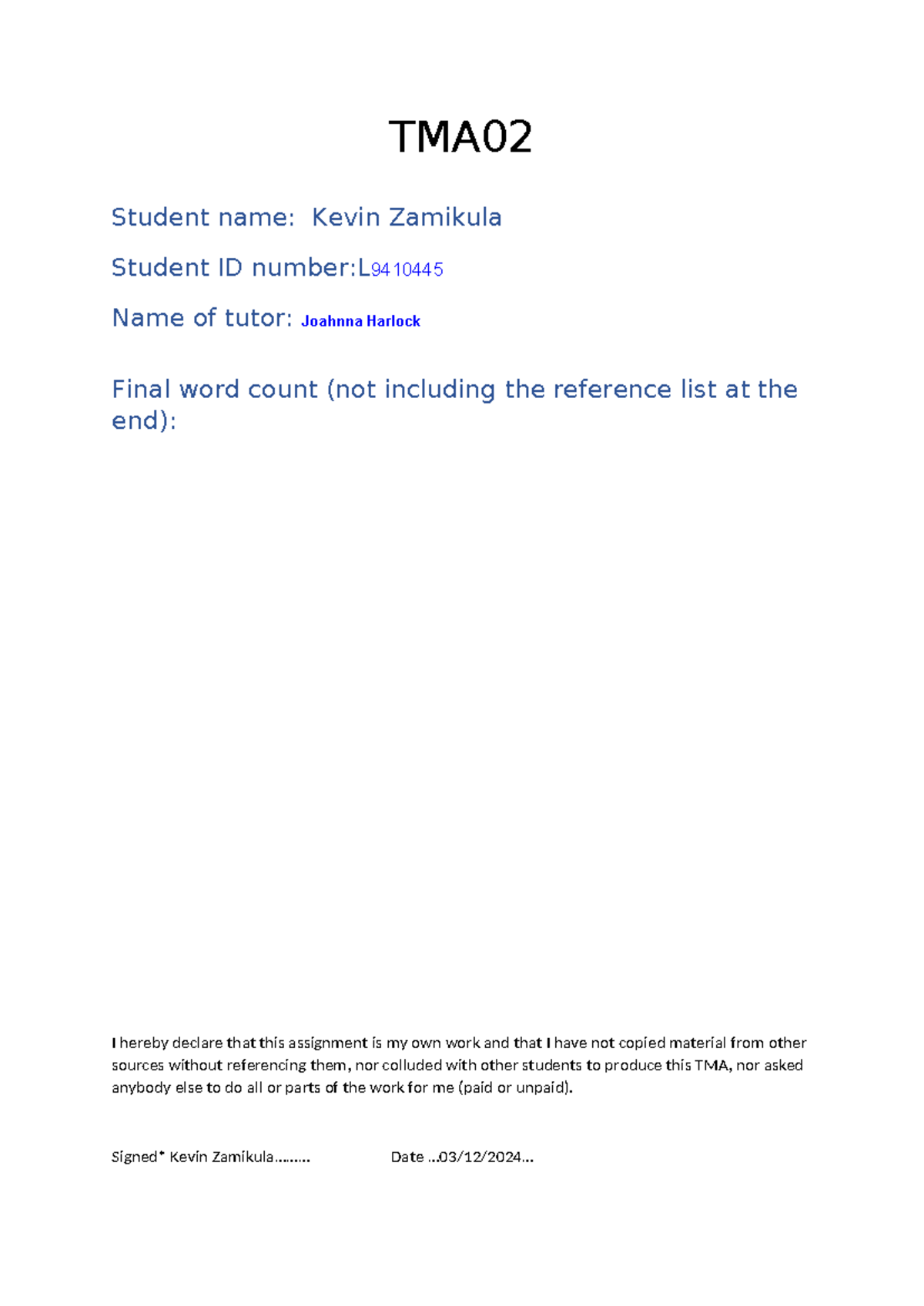 B100 TMA02 Template 24J RR changes 23 - TMA Student name: Kevin ...