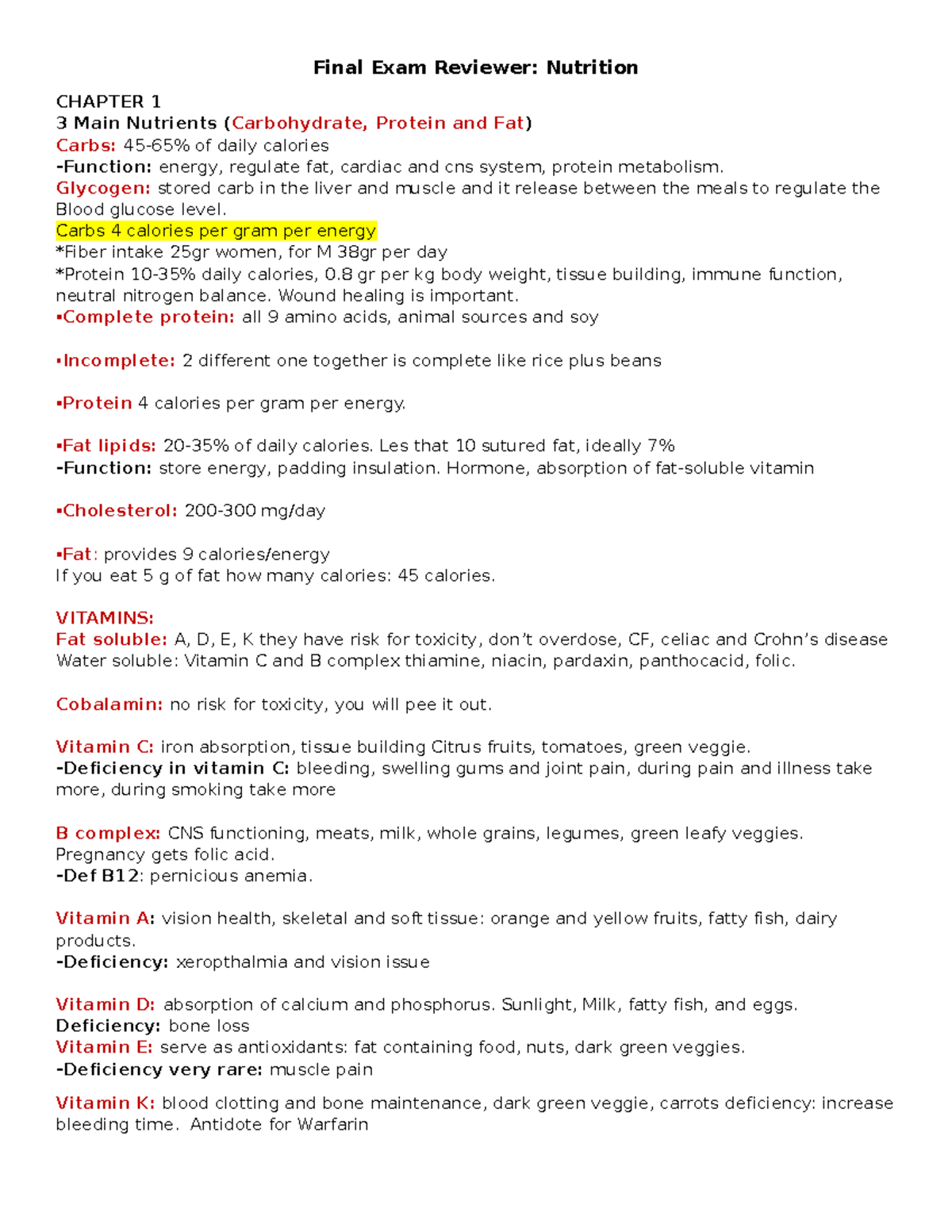 Final Exam Study Guide: Nutrition (FN 101) - Studocu