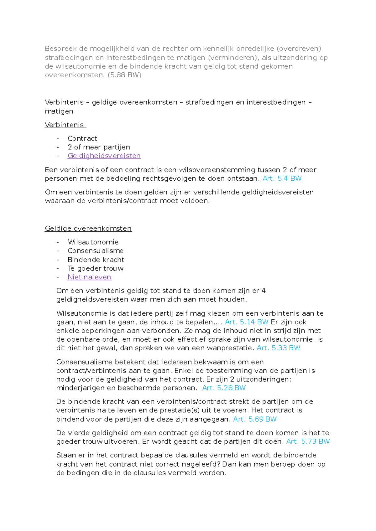 Proefexamen strafbedingen en interestbedingen - Bespreek de ...