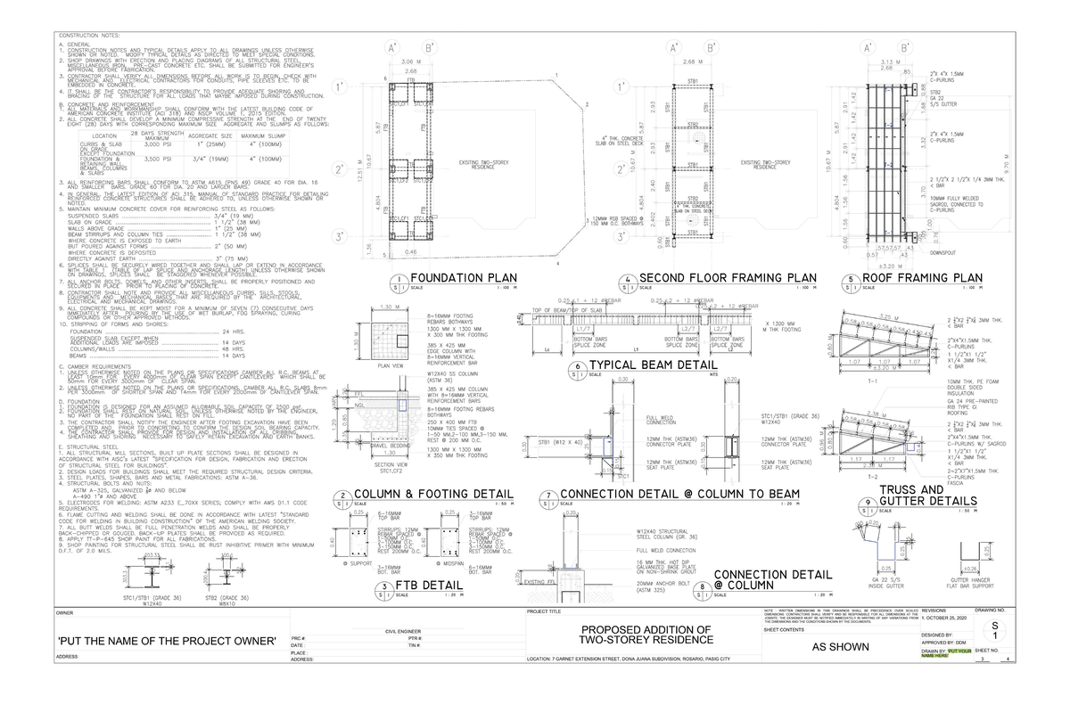 Construction Notes for PTR Residence: Structural Details and Guidelines ...