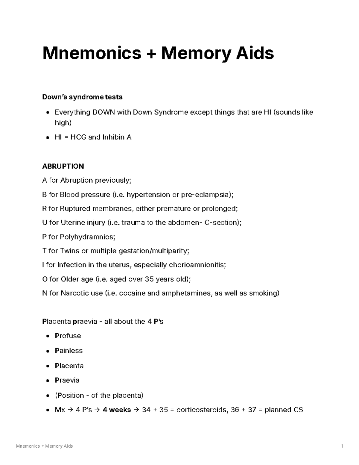 GOSH Mnemonics: Key Memory Aids for Obstetrics and Gynecology - Studocu