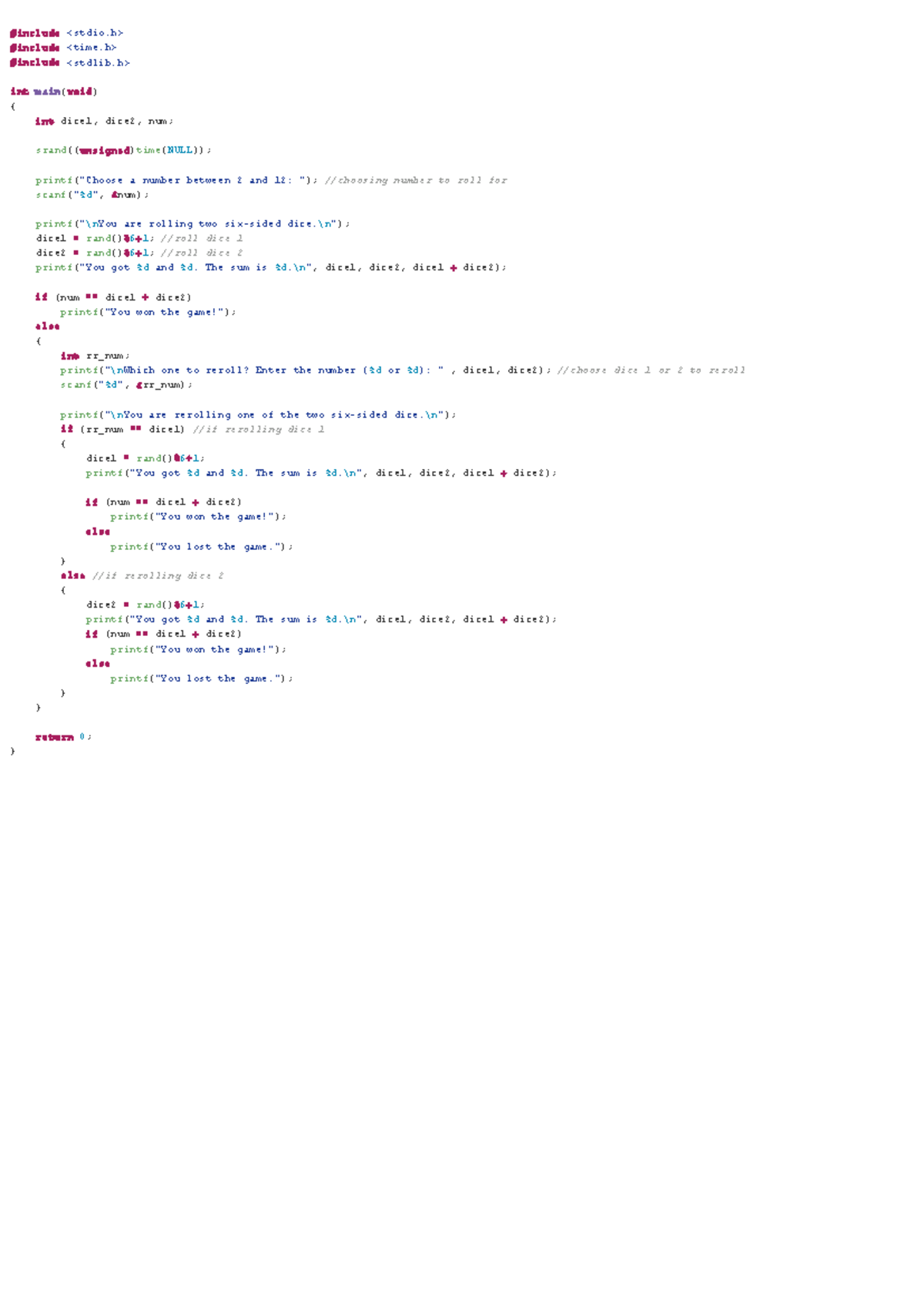 IE1005 Practical Test 1: Rolling Two Dice Simulation Code - Studocu