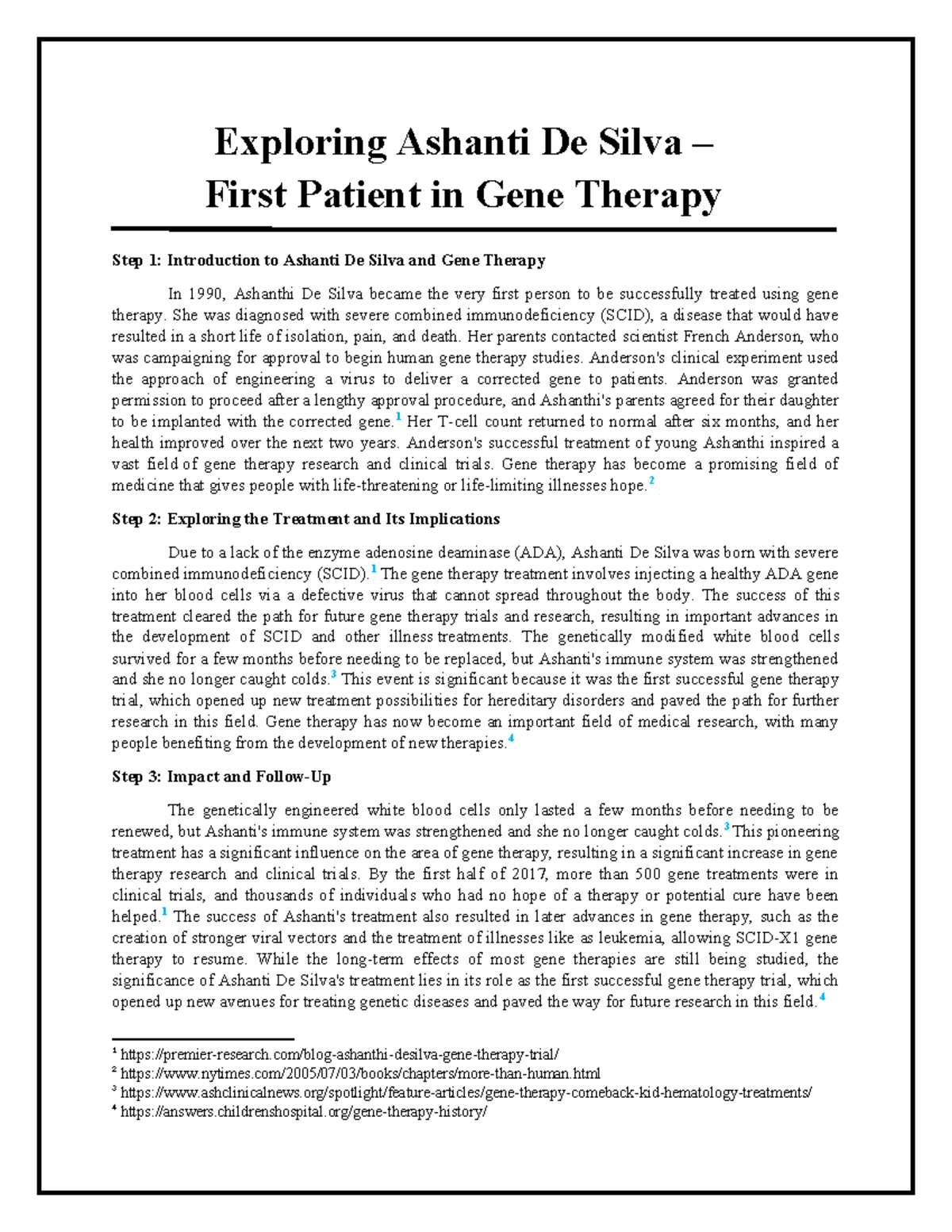 Ashanti De Silva: Pioneering Gene Therapy and Its Impact - Studocu