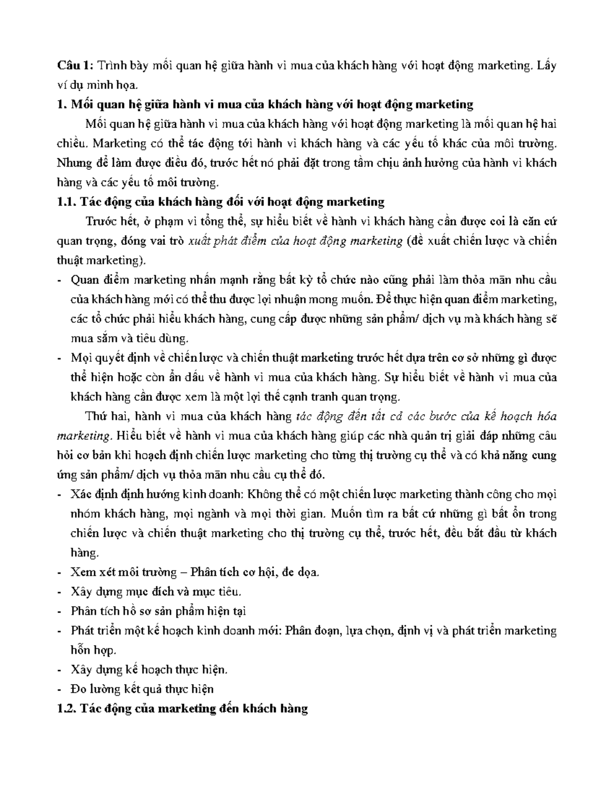 HVKH Bài Kiểm Tra 1 - Mối Quan Hệ Giữa Hành Vi Mua và Marketing - Studocu