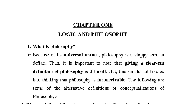 CHAPTER ONE: LOGIC AND PHILOSOPHY (LP1) - An Overview - Studocu