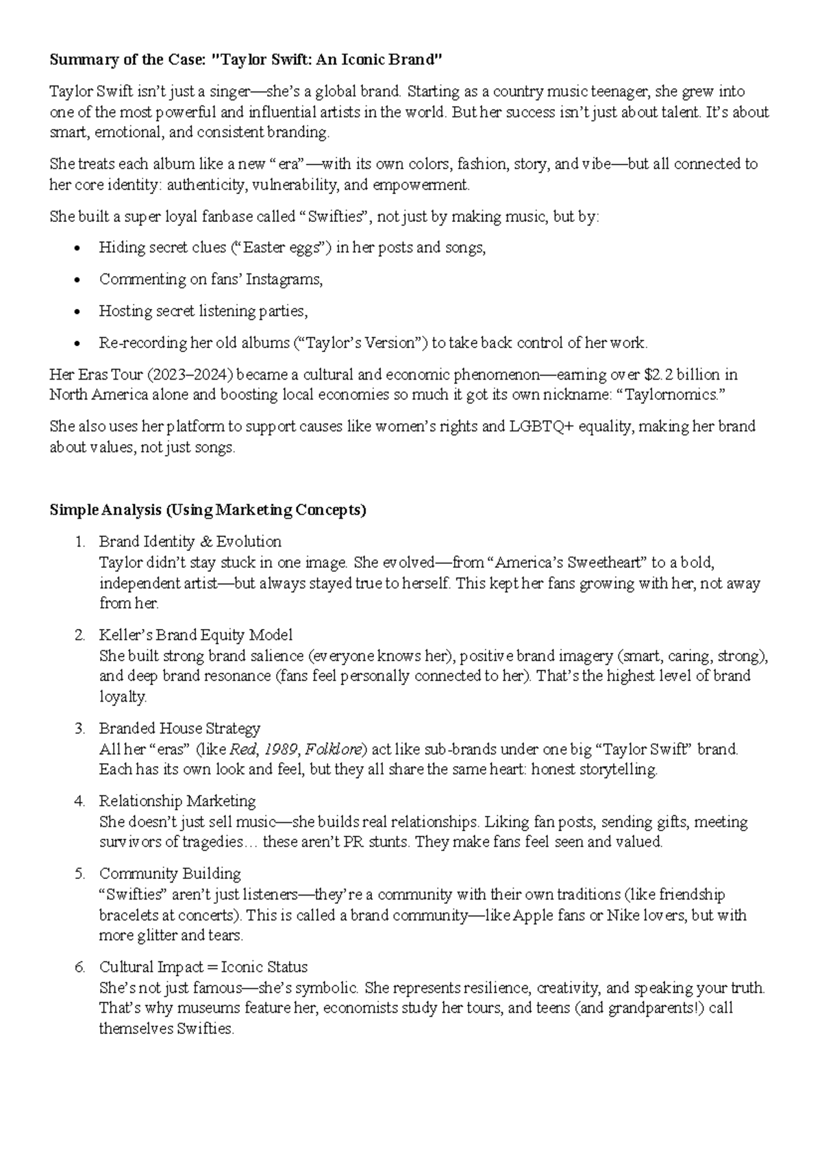 Case Study: Taylor Swift's Brand Evolution and Cultural Impact - Studocu