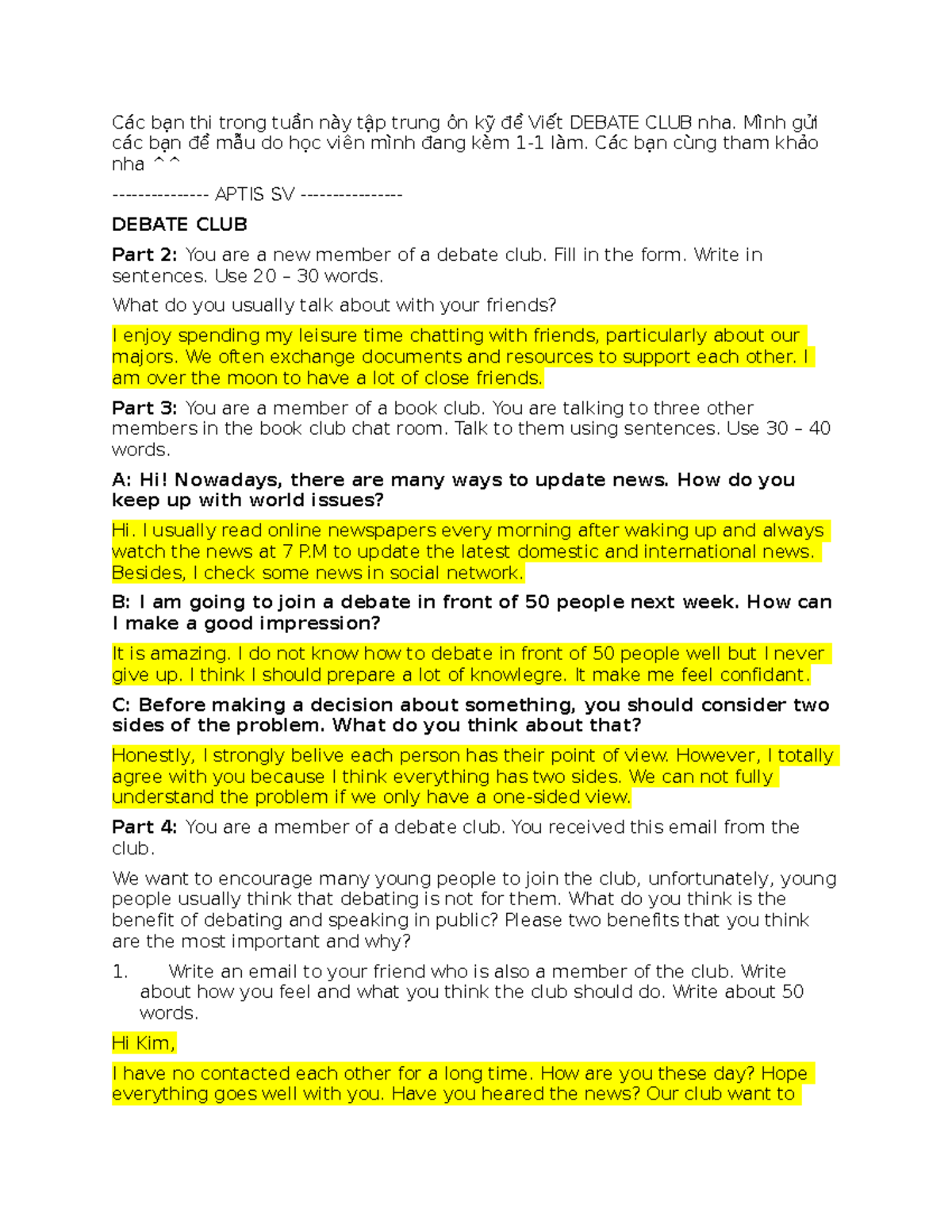 DEBATE CLUB - Writing Test Preparation and Sample Questions - Studocu