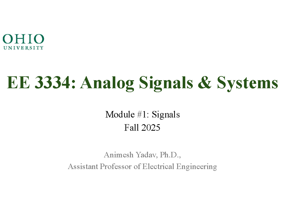 EE 3334: Module 1 - Intro to Analog Signals & Systems - Studocu