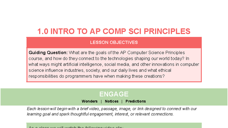 AP CSP: Understanding Core Concepts and Course Goals - Studocu