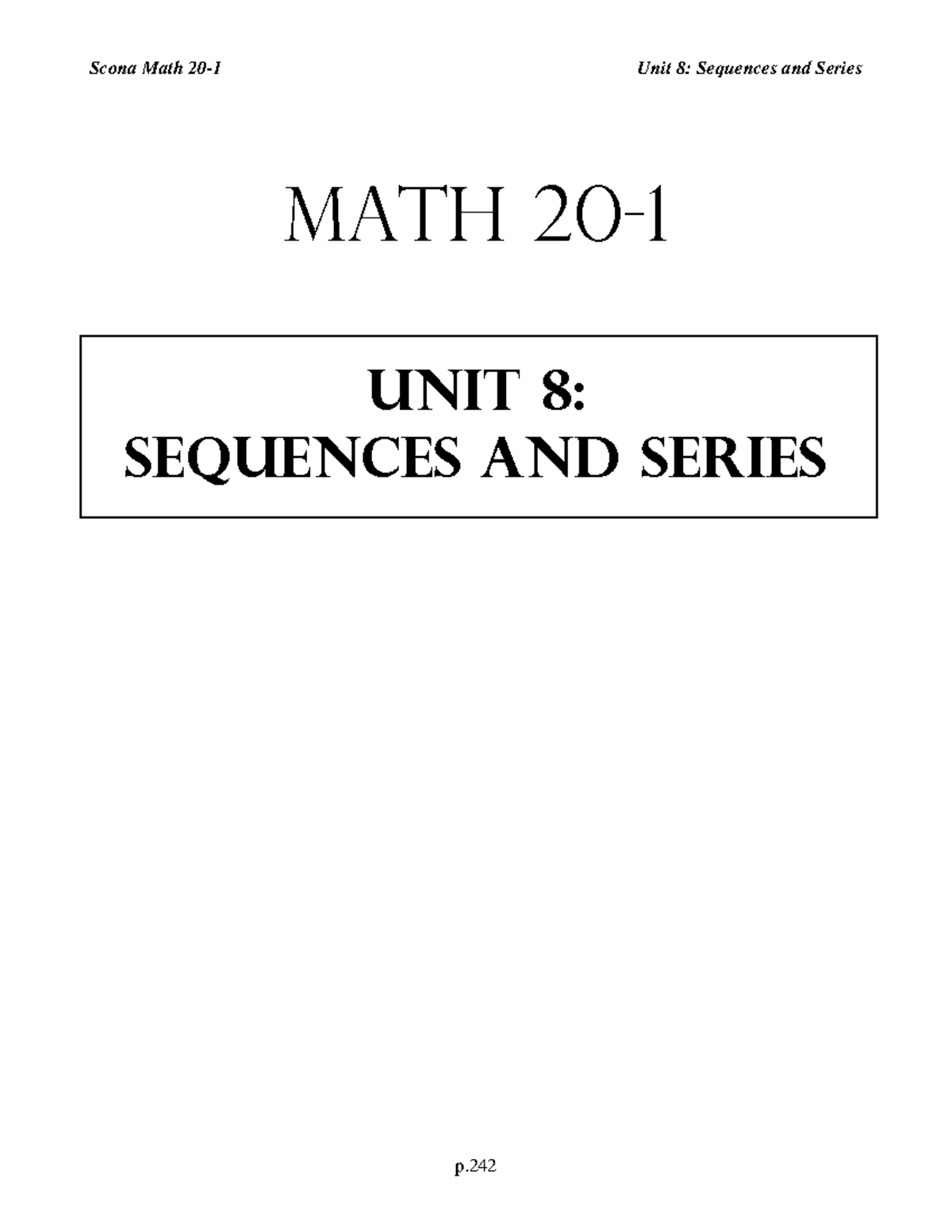 MATH 20- Unit 8: Sequences and Series Workbook Notes - Studocu