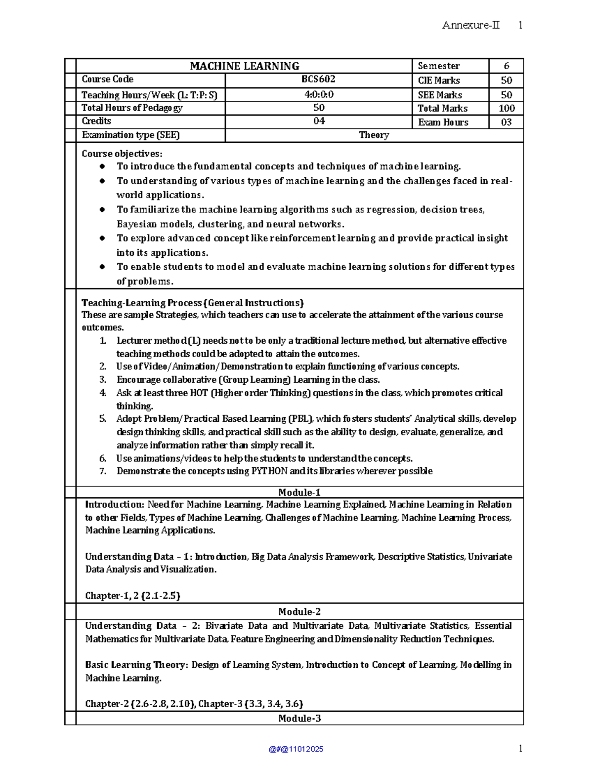BCS602 Machine Learning Syllabus - Semester 6 Overview - Studocu