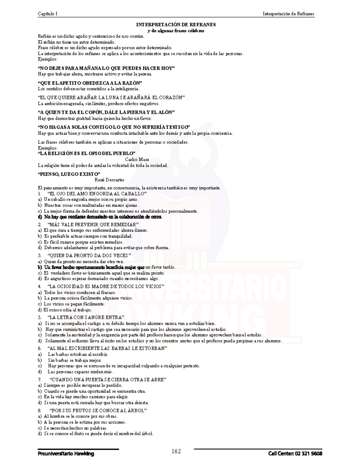 Interpretación de Refranes y Frases Célebres (Lengua Española) - Studocu