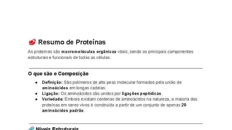 Resumo de Proteínas: Estruturas e Funções Essenciais - Studocu