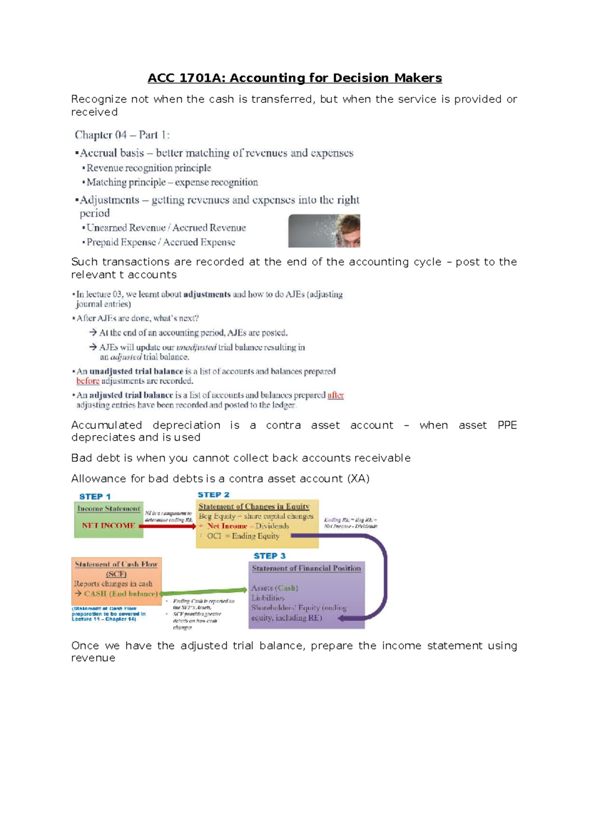 ACC 1701A: Week 4 - Accounting Cycle Lecture Summary Notes - Studocu
