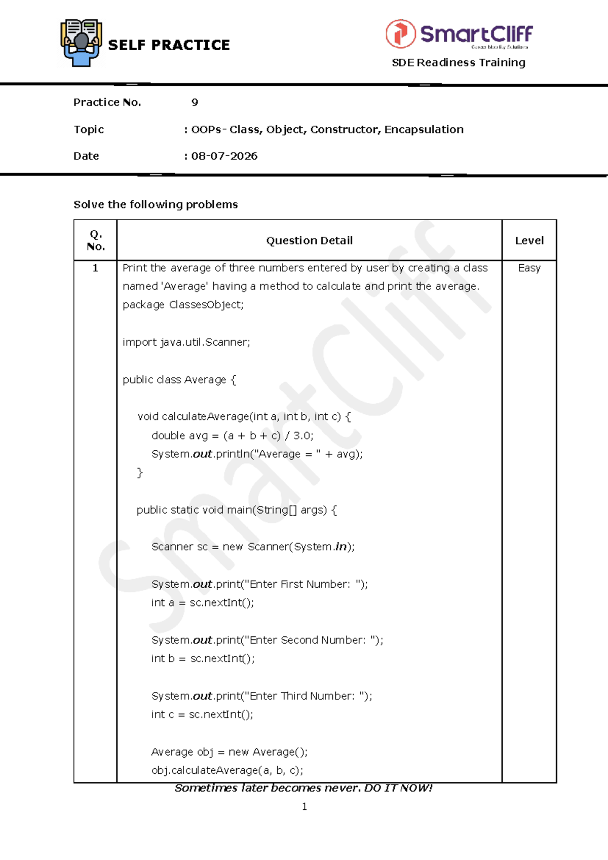 SELF PRACTICE SDE Readiness Training: Class, Object, Constructor ...