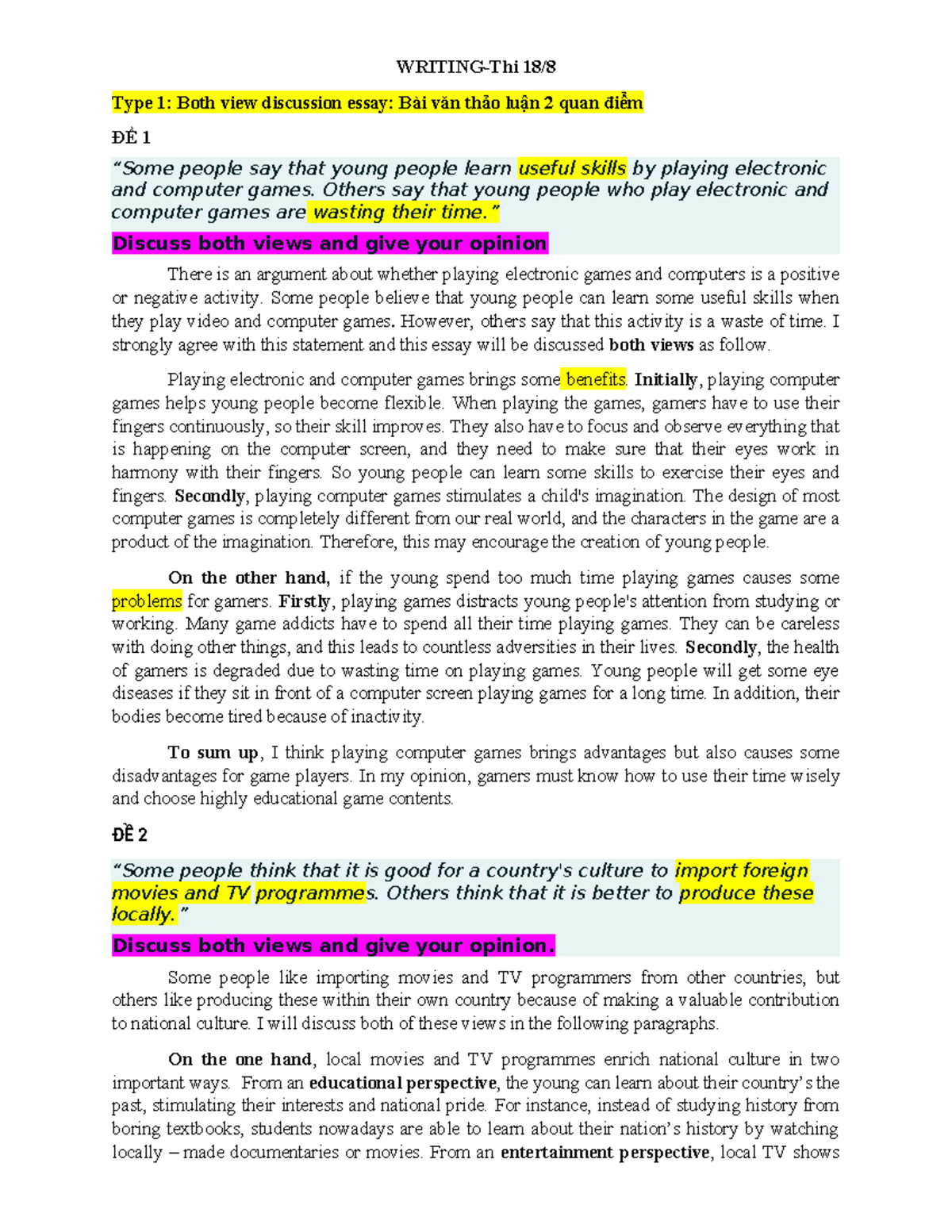 Final Exam: Writing Thi 18-8 Essay Discussion on Education and ...
