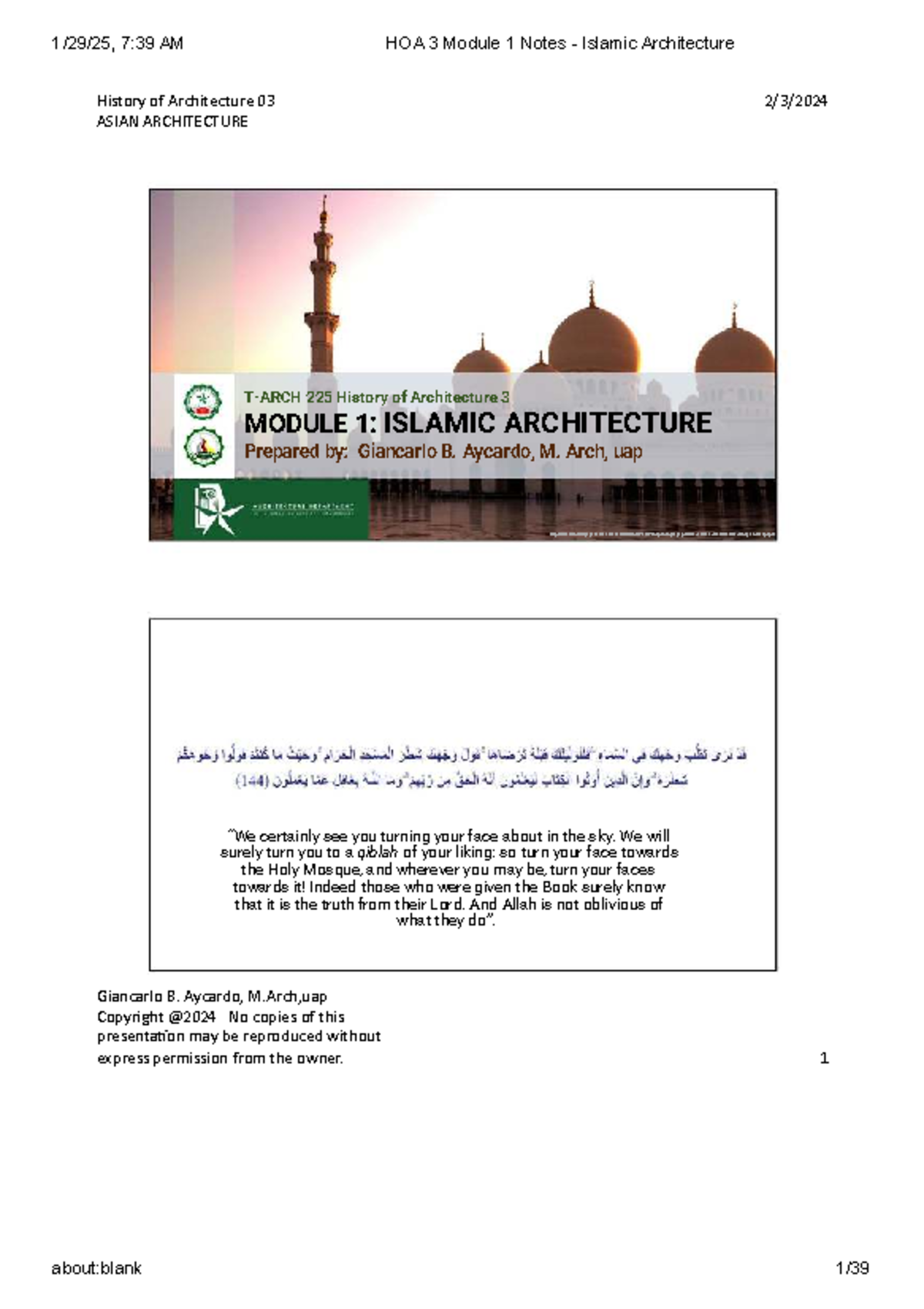 HOA 3 Module 1 Notes: Understanding Islamic Architecture History - Studocu