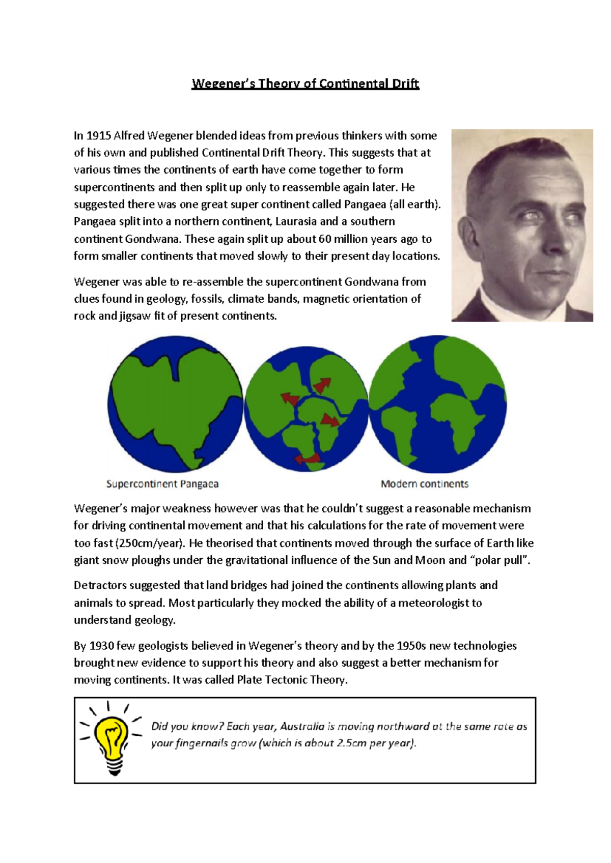Wegener's Theory of Continental Drift and the Plate Tectonics Overview ...