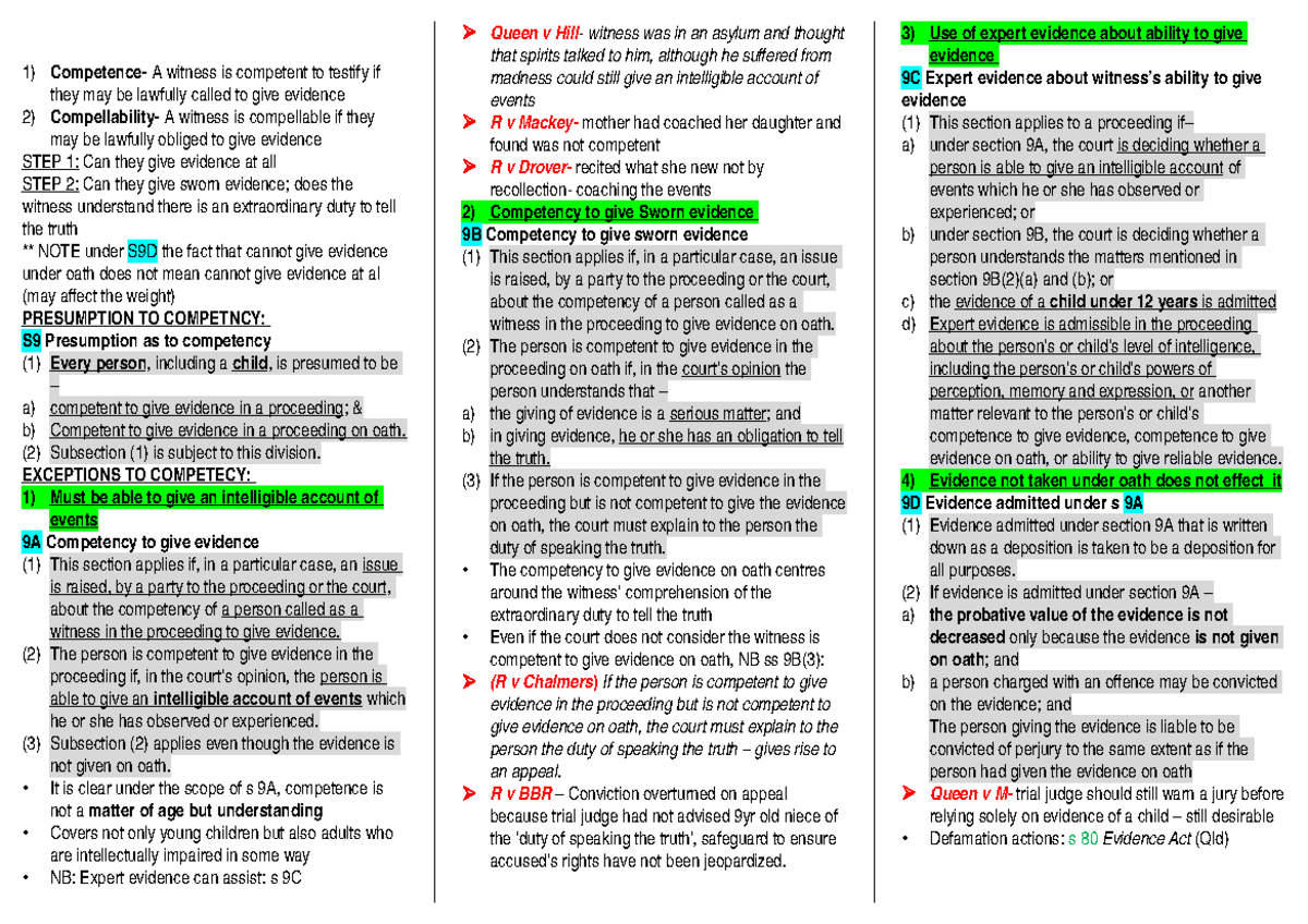 Evidence- Template - Competence- A witness is competent to testify if ...