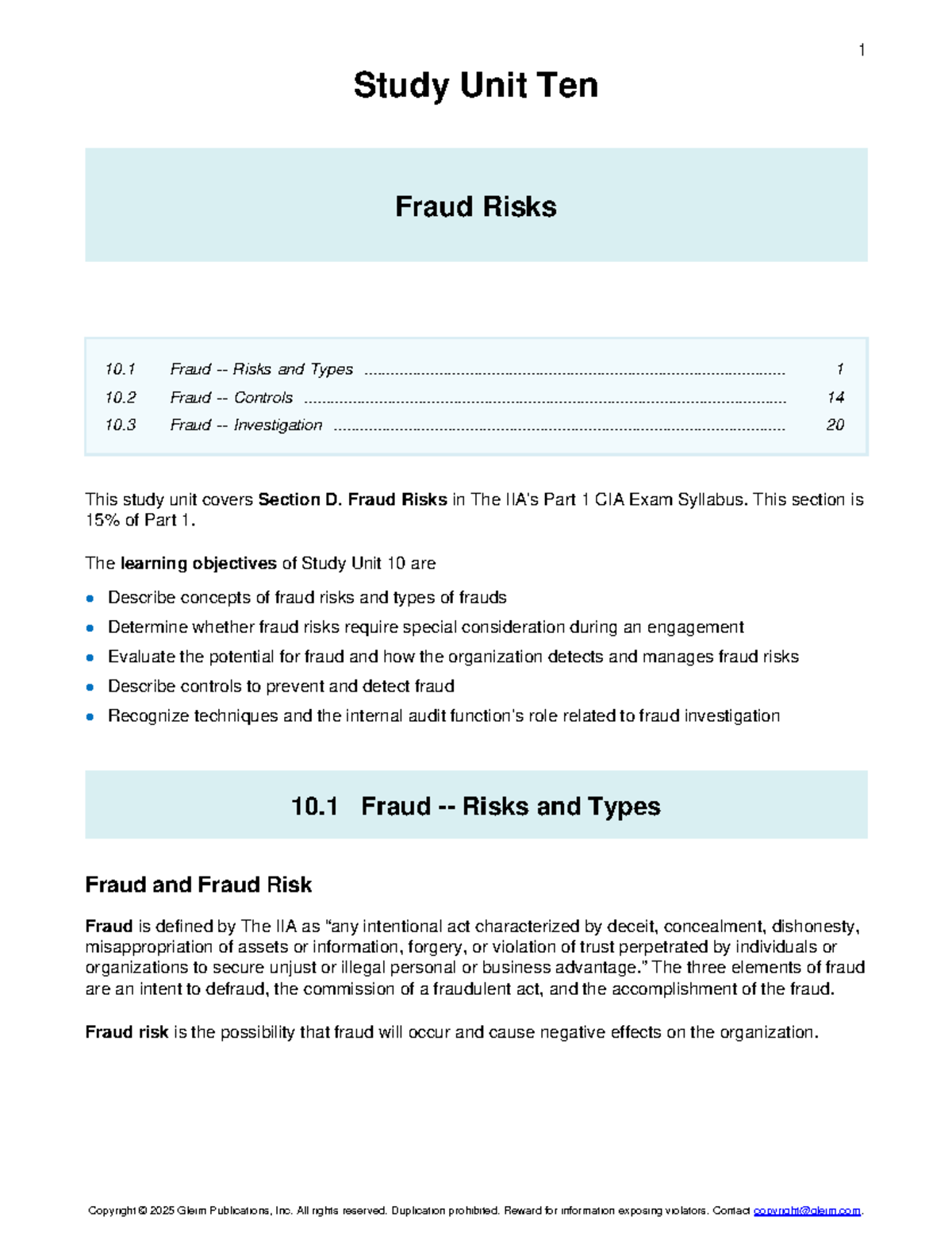Study Unit 10: Comprehensive Overview of Fraud Risks and Controls - Studocu