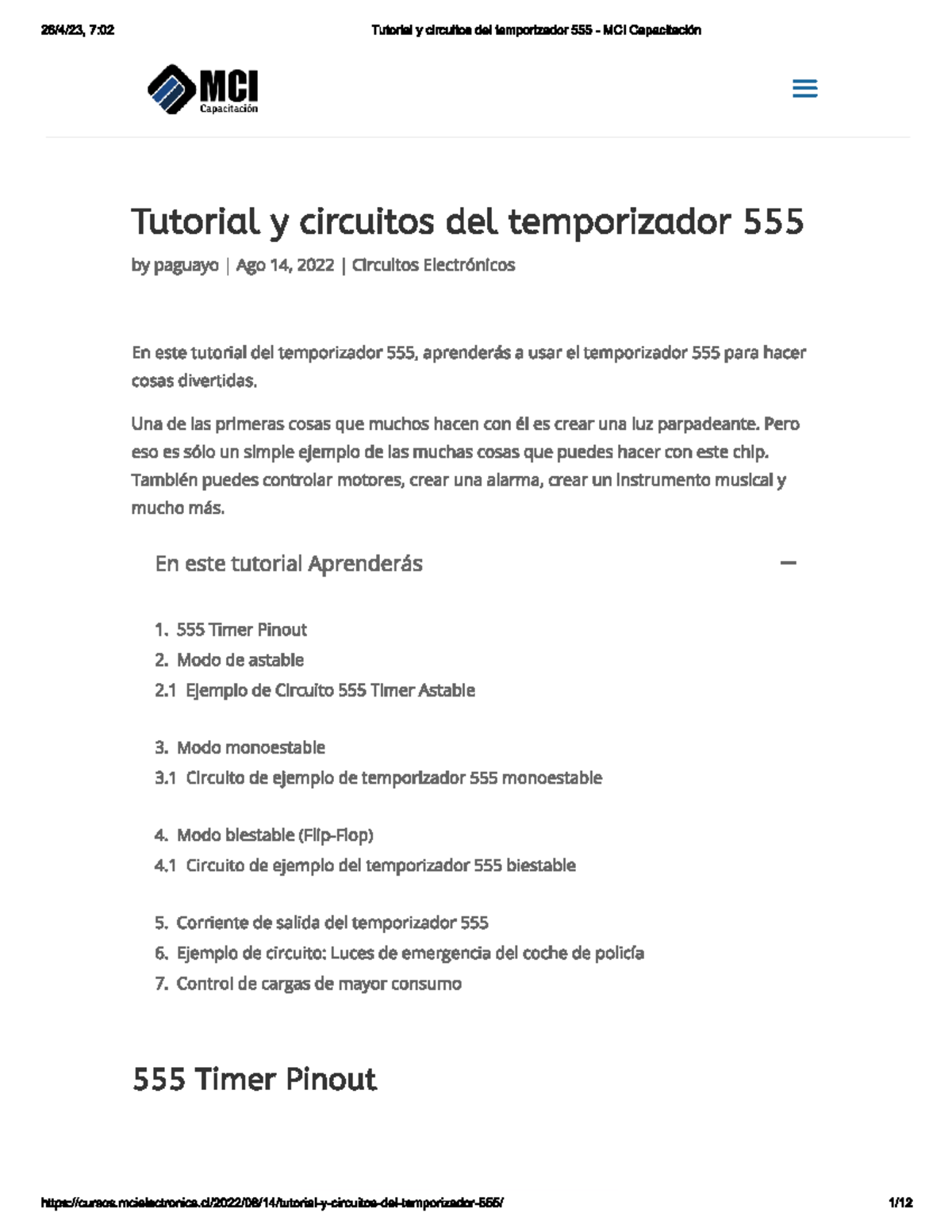 MCI 555: Funcionamiento y Diagramas de Circuito Monoestable y Astable ...