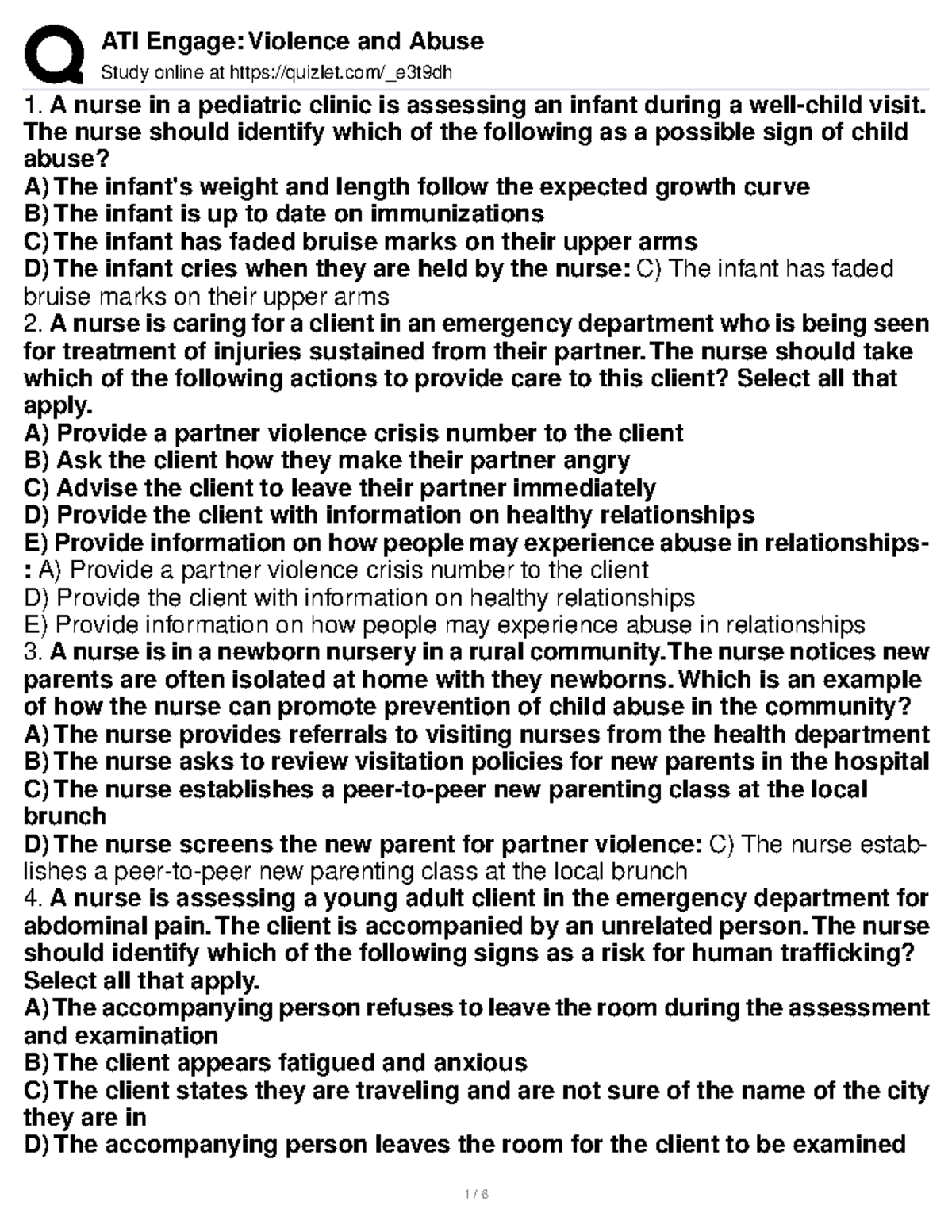 ATI Violence and Abuse - Nursing Care Strategies and Study Guide - Studocu